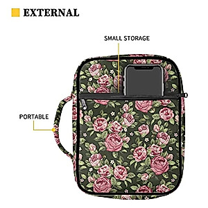 Drydeepin Pink Red Rose Floral Pattern Large Bible Cover for Women Lightweight Bible Tote Handbag with Zipper Bible Carrying Case Book Protector Bible Accessories