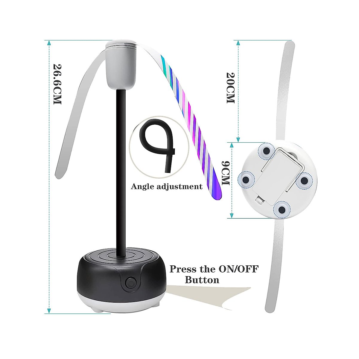 WFFOIFL Fly Fans for Tables, Adjustable Angle Battery-Powered Bug Fan, Purely Physical Fly Fan, Portable Table Fans for Flies（3pack）