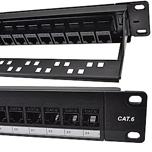 kenable 24 Port RJ45 CAT6 Gigabit Through Coupler Patch Panel with Back Bar