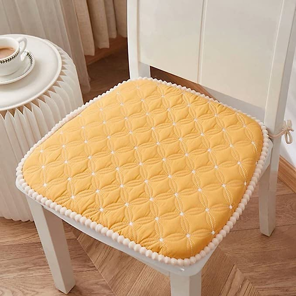 Kitchen Chair Cushions with Ties,Dining Chair Cushions 18x17,Chair Pads for Dining Chairs No Slip,Adjustable Detachable Seat Pads for Dining Chairs Yellow,4 Pack