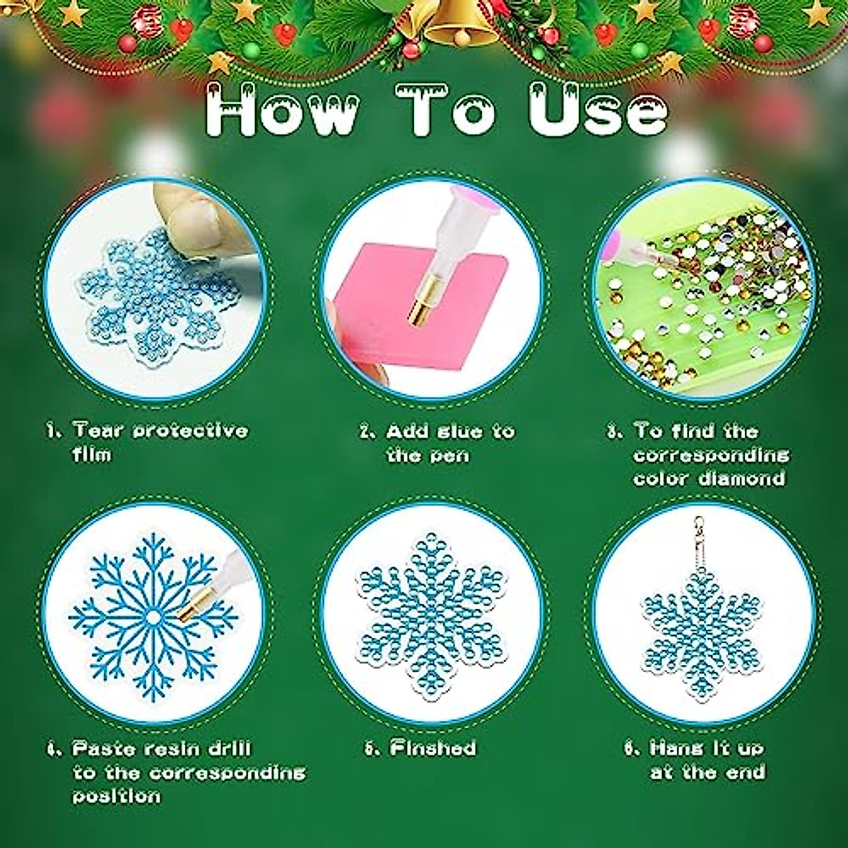 clothmile 12 Pieces Snowflake Diamond Painting Keychains Kit DIY Diamond Art Keychains Winter 5D Full Drill Diamond Painting Hanging Ornament Silver Rhinestone Pendants for Holiday Party Supplies