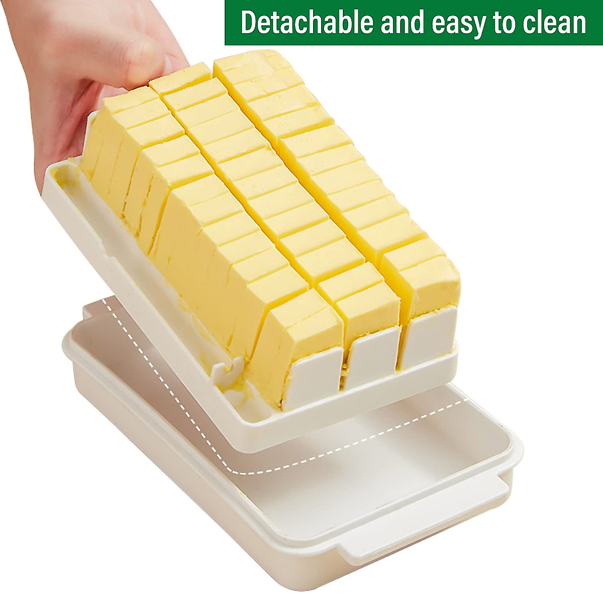 payanwin Butter Keeper, Butter Divider Storage Box Cheese Storage Butter Dish with Lid, No Mess Lid, Plastic, Dishwasher Safe (White)