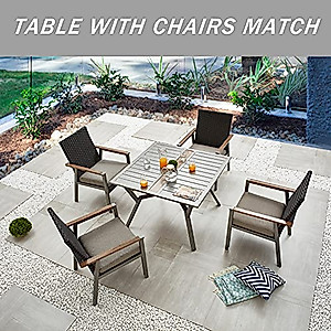 LOKATSE HOME Patio Dining Metal Square Table Outdoor Furniture with 2.1" Umbrella Hole, Steel Legs, Grey