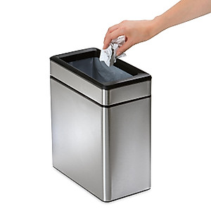 simplehuman 10 Liter / 2.6 Gallon Profile Open Trash Can, Brushed Stainless Steel
