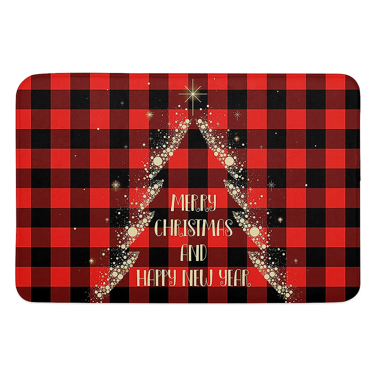Christmas Tree Red Black Plaid Bath Rugs Sponge Doormat Non Slip Backing Durable Soft Flannel Mat Memory Foam Mats Carpet for Bathroom Kitchen 32x20In