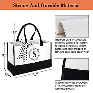 GIFTOXO Personalized Initial Tote Bag for Women,Canvas Tote Bag for Wedding Bride Beach,Monogrammed Gift for Teacher Mom B