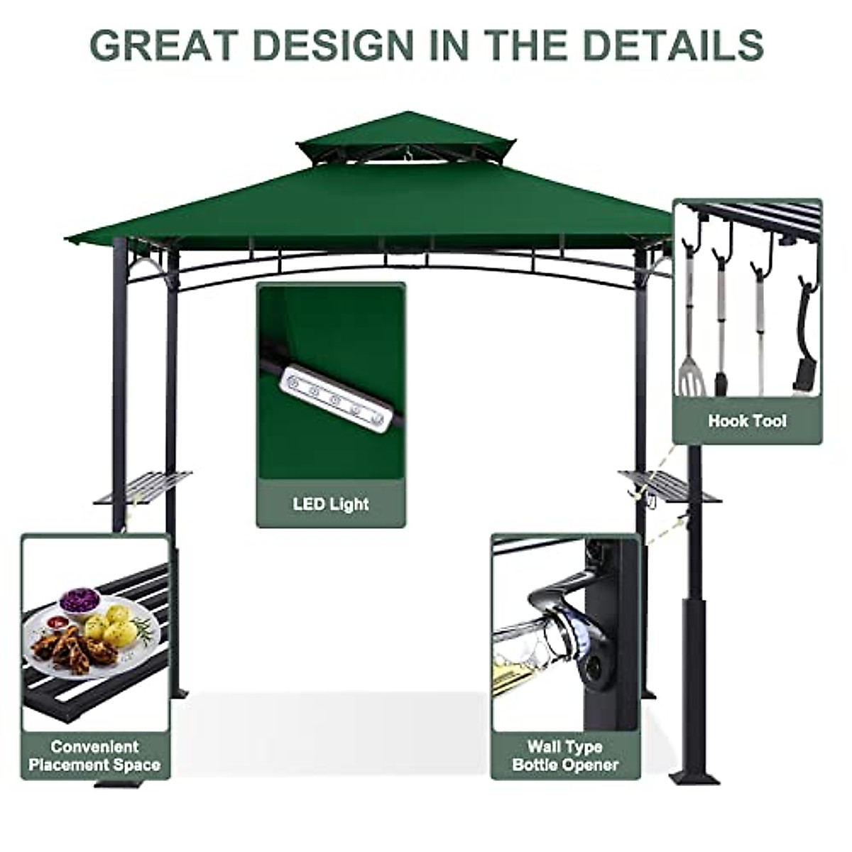 ABCCANOPY 8'x 5' Grill Gazebo Canopy - Outdoor BBQ Gazebo Shelter with LED Light, Patio Canopy Tent for Barbecue and Picnic (Forest Green)