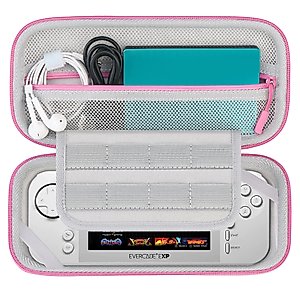 BOVKE Hard Storage Case for Blaze Evercade EXP Handheld, Extra Mesh Pocket for Evercade EXP Console Charging Cable, Cartridges and Other Accessories, Black