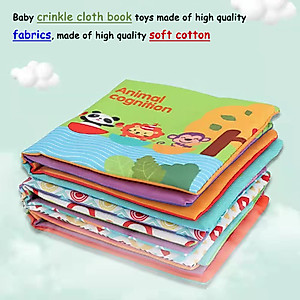 6 Soft Cloth Book Touch and Feel Baby Books Toys 0-24 Months， Crinkle Baby's First Fabric Book Activate Visual & Brain for Newborn, Toddler and Infant Early Education Cognition Busy Book