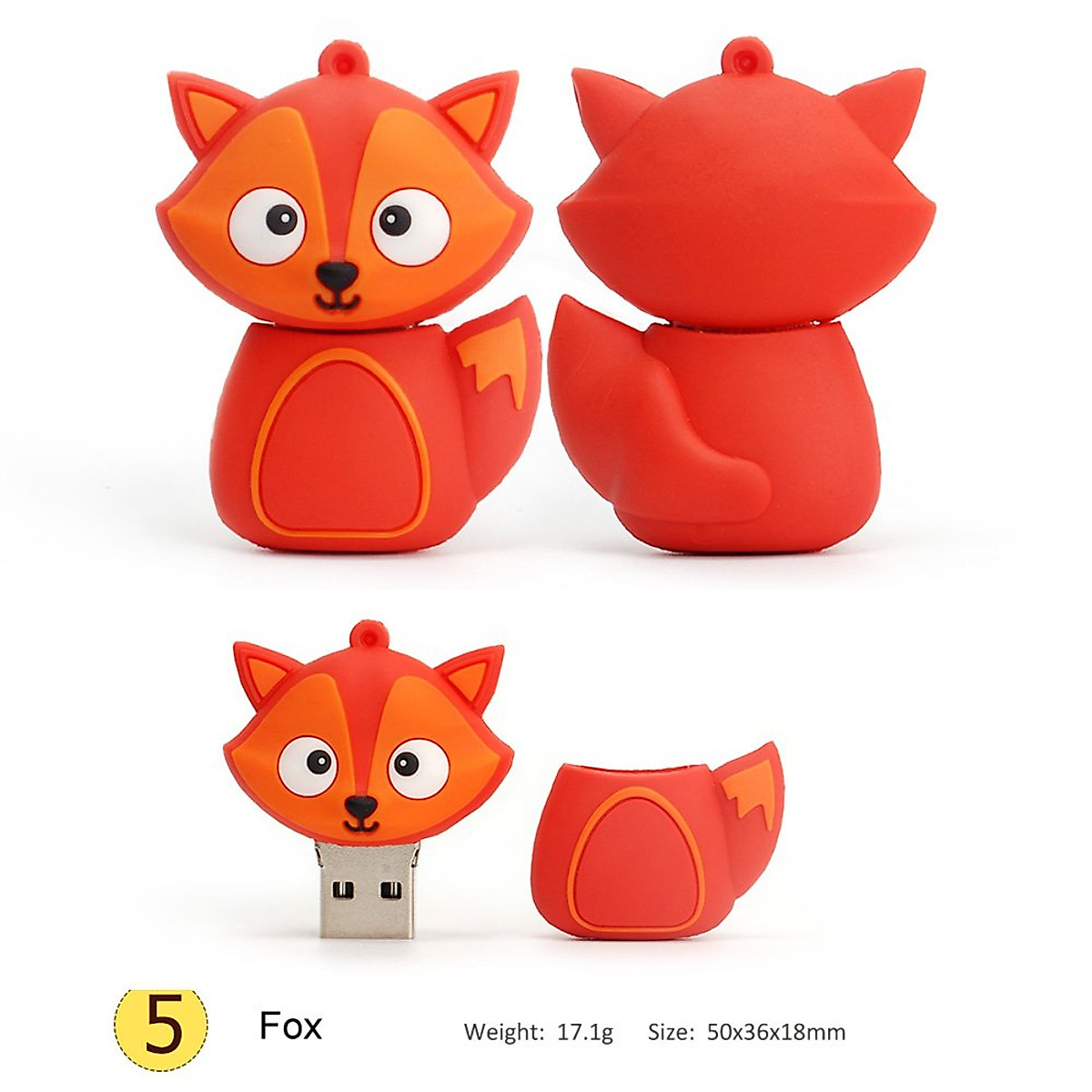 LEIZHAN 5X8GB Cute Animals USB Flash Drive with Chain Bee Fox Owls Penguin Pen Drive Gifts for School Kids and Students Valentine's Day Gift (Pack of 5 Animals)