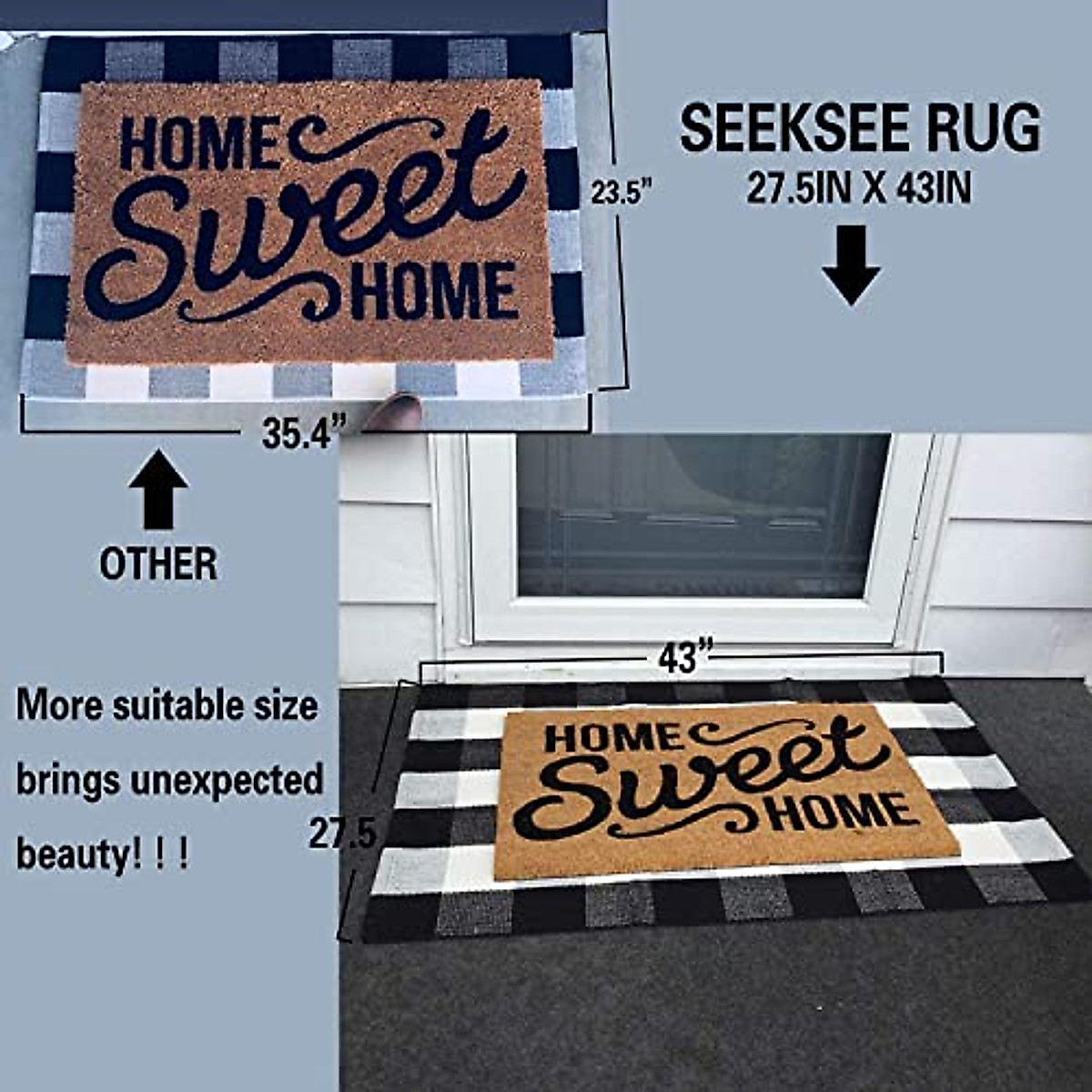 SEEKSEE Buffalo Plaid Outdoor Fall Rug 27.5“X43” Checkered Area Rug Black and White Runner Rug Washable Doormat Cotton Boho Bedroom Rug for Kitchen Entryway Hallway Front Door Farmhouse Living Room