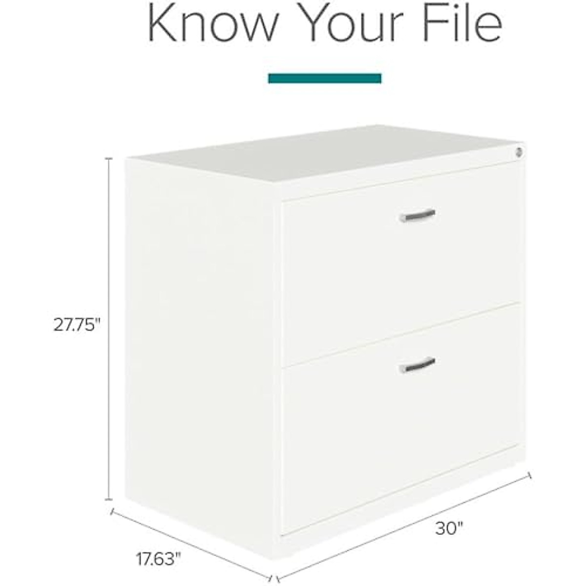 Hirsh Home Office Style Lateral Metal File Cabinet 30 in. Wide 2 Drawer White, Fully Assembled