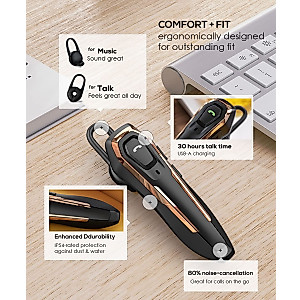 ZOUKAI Bluetooth Headset, Noise Cancelling with 2 Microphones, 30 Hours Talk Time, Announce Caller ID, Hands Free Bluetooth Wireless Earpiece for Cell Phones/Laptop/PC
