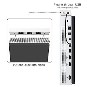 Xbox one S Cooling Fan System, Megadream Adjustable 3 High Speed Fans Cooling Dock & 2 USB Ports & Data Syncing for Microsoft Xbox One Slim Gaming Console – White