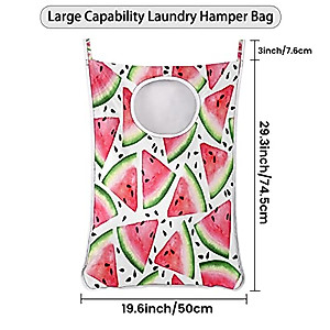 Red Pink Watermelon Hanging Laundry Hamper large Wall Mounted Laundry Basket with Stainless Steel Hooks Laundry Room Organization and Storage Saving Space Over the Door Laundry Bag