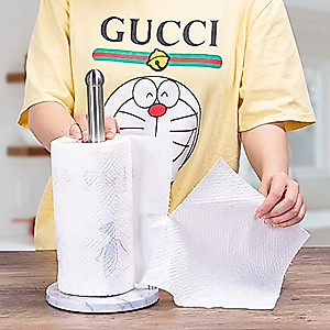 Nuovoo Stainless Steel Paper Towel Holder Countertop, Brushed Silver Paper Roll Holder, Standing Towel Dispenser Stand with Weighted Base, Large Size for Kitchen Toilet Bathroom Dining Table