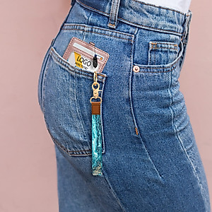 Hsxnam Wrist Lanyard Key Chain, Cute Wristlet Strap Keychain Holder for Women Men Keys Airpods ID Badges Phone, Teal Marble