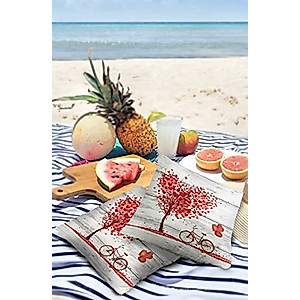 Outdoor Pillows 16x16 Waterproof Outdoor Pillow Covers,Valentine's Day Hearts Balloon Polyester Throw Pillow Covers Garden Cushion for Patio Couch Decoration Set of 2,Rustic Wood Bicycle Tree