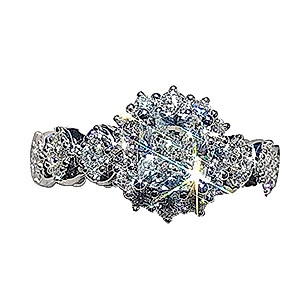 Flower Diamond Zirconia Ring Fashion Engagement Rings for Women Ring Set for Women Size 9 Cock Ring Set (D, One Size)