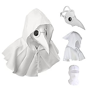 KOILLUXU White Plague Doctor Mask Costumes Set, Leather Bird Beak Mask for Halloween Cosplay Party Costume, Masquerade Party Costume Props. (White)