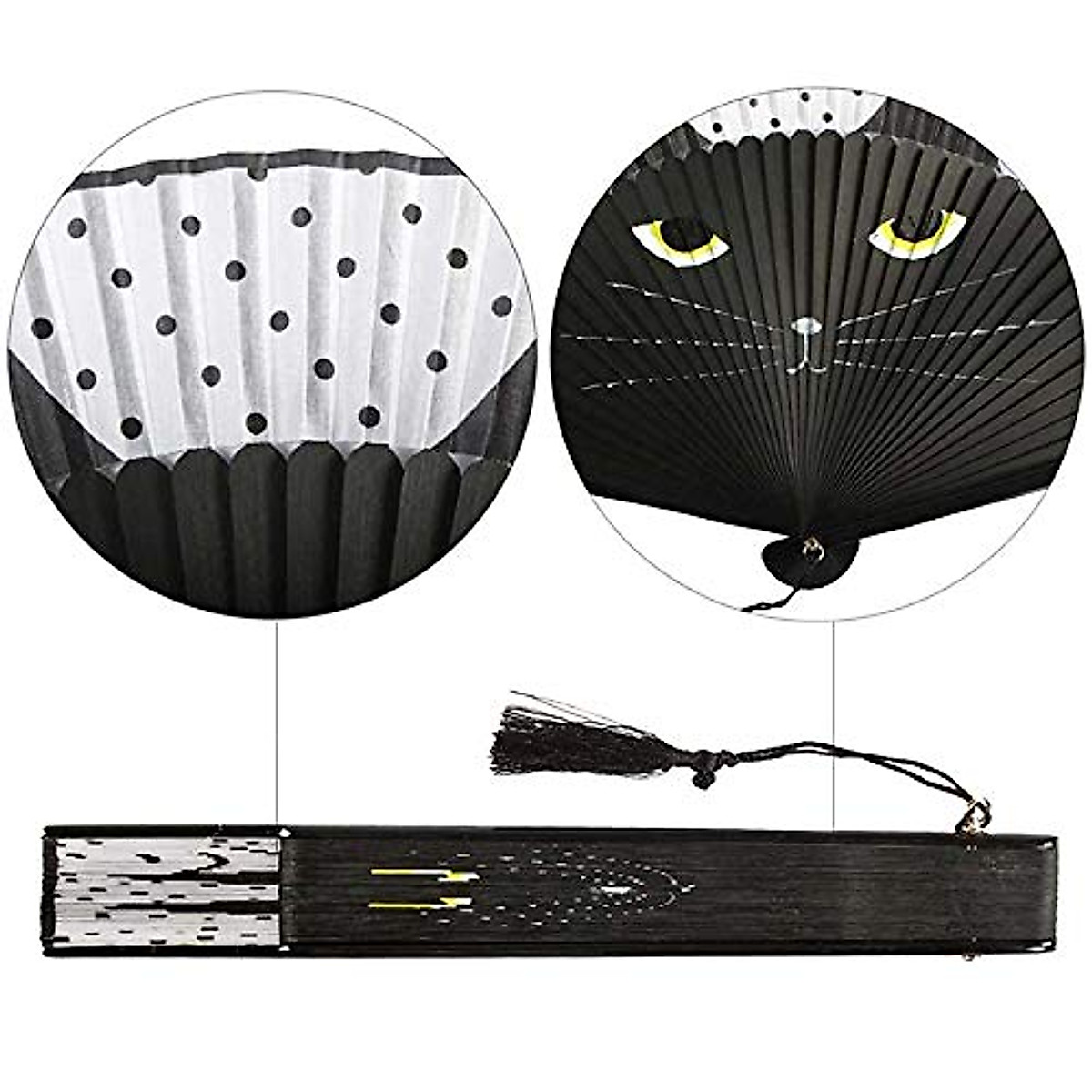 bifofo Handheld Fan, Cartoon Cat Folding Silk Fan Handheld Fan, Men Women Silk Folding Fan with Bamboo Frames and Elegant Tassel for Dancing Cosplay Wedding Party Props Decoration (Cartoon Cat)