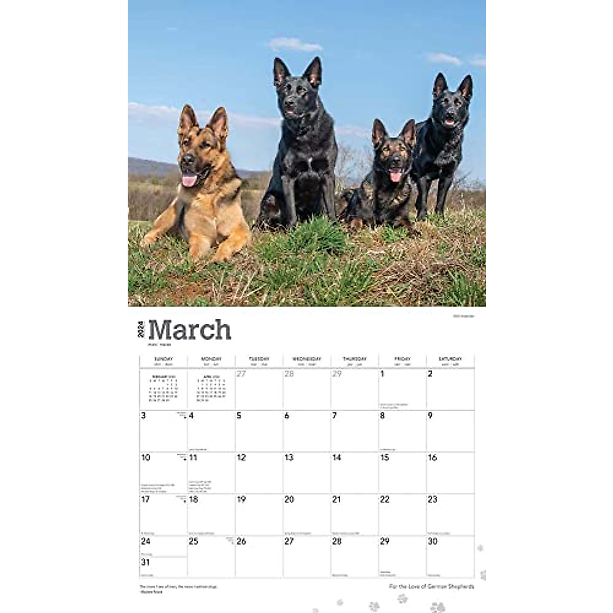 For the Love of German Shepherds | 2024 14 x 24 Inch Monthly Deluxe Wall Calendar | Foil Stamped Cover | BrownTrout | Animal Dog Breeds