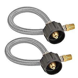 only fire 2pcs 1/4" Male NPT RV Propane Hose 12inch Stainless Braid Pigtail Hose Connector with Type 1 Connection