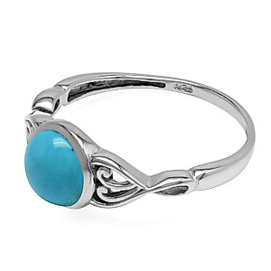 Silvershake 7mm Genuine Arizona American Turquoise 925 Sterling Silver Victorian Style Solitaire Ring Jewelry for Women Size 7