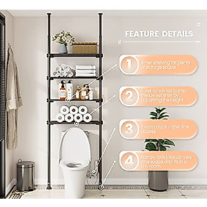 ALLZONE Over The Toilet Storage Cabinet, 4 Tier Over Toilet Bathroom Organizer, Adjustable Bathroom Shelves Over Toilet, Fit Most Showers on Above Toilet Storage, 92 to 116 Inch, Metal Shelves,Black