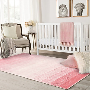 Wonnitar Washable 3x5 Area Rug,Pink Rugs for Girls Bedroom,Contemporary Ombre Nursery Soft Mat for Baby Girl,Modern Non-Skid Faux Wool Indoor Carpet for Bathroom Dorm Bedside