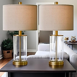 USumkky 20'' Glass Table Lamps Set of 2 for Bedroom Living Room,Gold Glass Bedside Lamps for Nightstands with USB Ports and AC Outlets(Bulbs not Included)