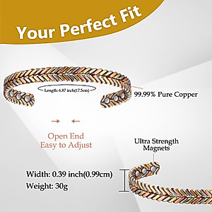Feraco Pure Copper Bracelet for Women, Ultra Strength Magnetic Cuff Bangle with Neodymium Magnets, 99.99% Copper Jewelry Gift, Tricolor Braided