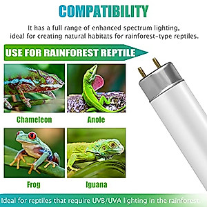 NEPTONION T8 Rainforest Terrarium Fluorescent Lamp Tube 18" Full Spectrum UVB Bulb, Dual-Threat UVA/UVB 5.0 Reptile Light for Reptiles and Amphibian, 15 Watt, 110V