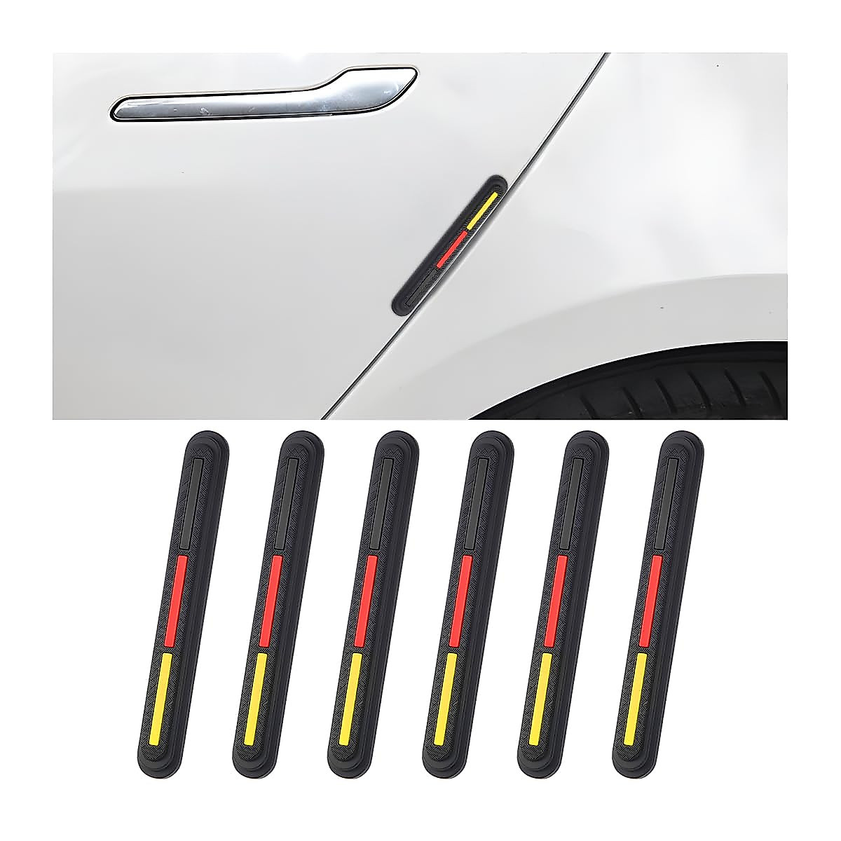 AICEL 6 PCS Car Door Edge Guards, Auto Anti-Scratch Side Door Edge Protector, Anti-Collision Self-Adhesive Trim Sticker, Universal Exterior Accessories for Cars, Trucks, SUVs (Black/Red/Yellow)