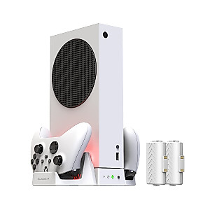 ElecGear Vertical Cooling and Charging Stand for Xbox Series S, 2X Rechargeable Battery and Dual Charger Dock for Xbox Controller, Cooling Fan with LED Lights and USB Port for Gaming Accrssories