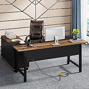Tribesigns 70.9 x 30.9 Inch Extra Large Office Executive Desk with Power Outlet and File Cabinet, L-Shaped Computer Desk Home Office Workstation Business Furniture Set with Printer Stand