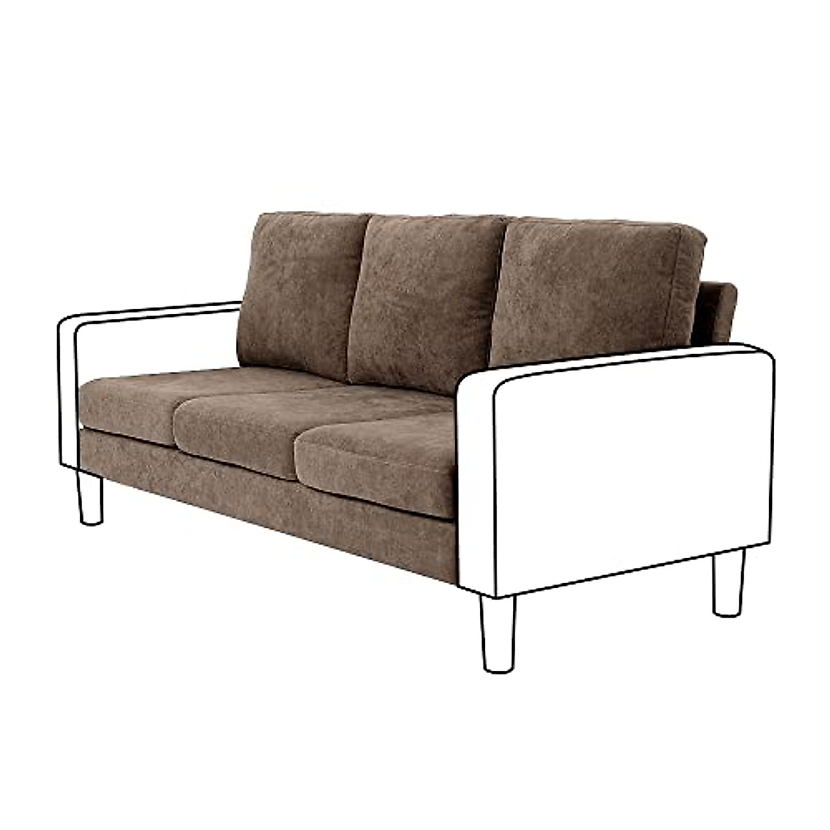 Panana Modern 3-Seat Sofa Couch with Reversible Back Cushions Linen Fabric Sofa 3 Seater Couch for Small Apartment (Brown, 3 Seater)