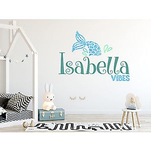 Mermaid Custom Name Wall Decal - Girls Personalized Name Mermaid Tail Wall Sticker - Sparkle Mermaid Wall Decor - Girls Personalize Name Wall Art Sticker - Wall Decal for Nursery Playroom Bedroom Decoration (Wide 15"x11" Height)