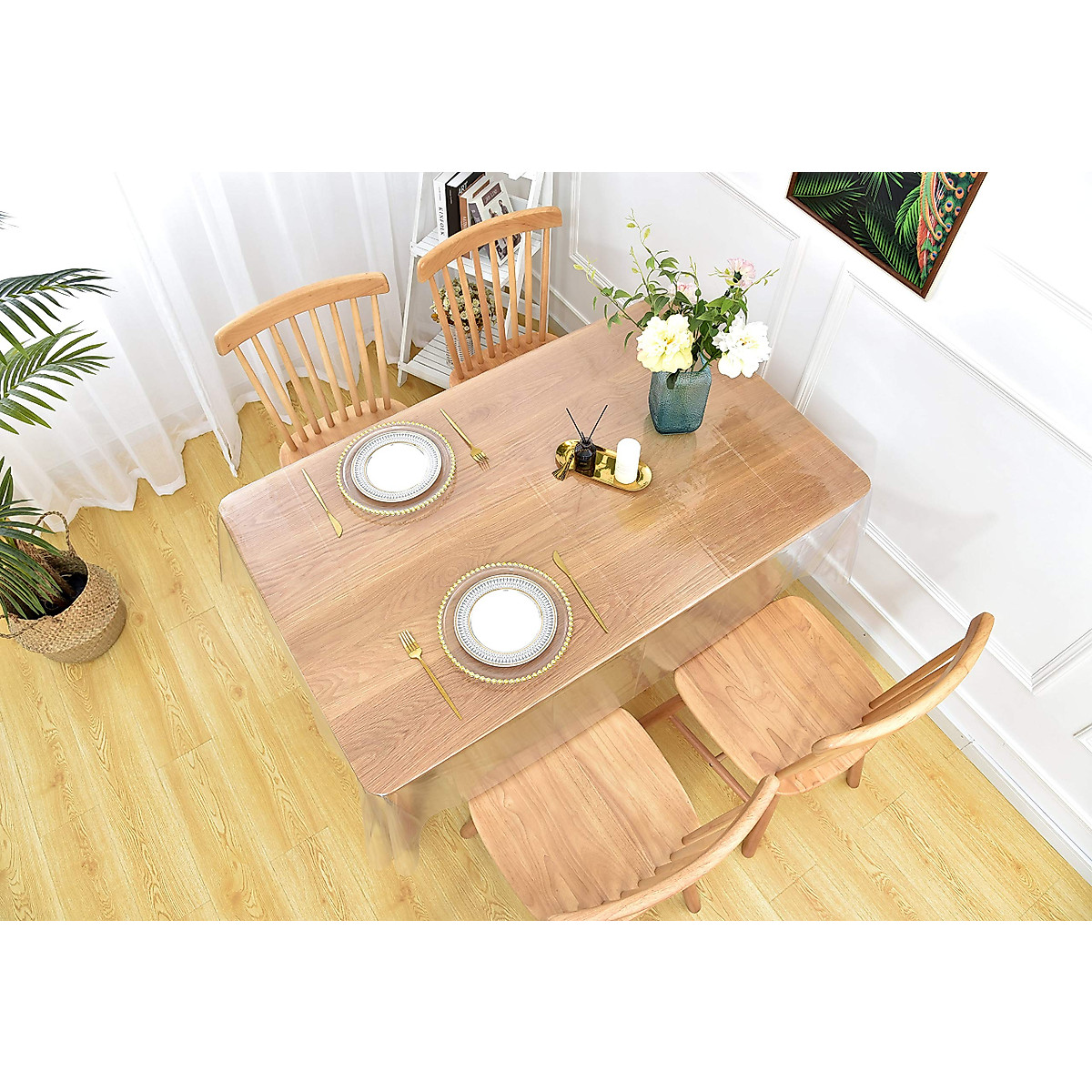 Rally Home Goods Indoor Outdoor Heavy Duty Premium Crystal Clear Vinyl Rectangular Tablecloth, Waterproof Wipeable Plastic Protector Cover for Tables 55 x 72 Inch, Seats 4-6