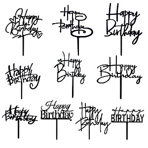 10 PCS Black Happy Birthday Cake Topper Acrylic Cupcake Topper A Series of Birthday Cake Supplies Decorations