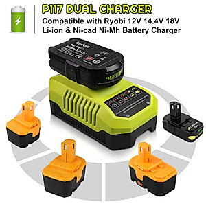 2-Pack 3.0Ah Replacement for Ryobi 18V Battery and Charger Compatible with Ryobi 18V Lithium Battery P102 P103 P104 P105 P107 P109 P108 P190 P122