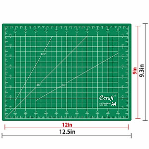 Ecraft Self Healing Sewing Mat - 9" x 12" Double Sided 5-Ply Cutting Mat for Craft, Sewing, Fabric,Quilting,Scrapbooking Project - Rotary Board Mats in Green/Black