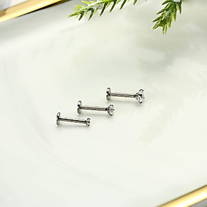 Implant Grade G23 Titanium Lip Studs 2mm 3mm 4mm 3Pcs Cubic ZirconiaBall Labret Monroe Lip Rings Set 16G 8mm10mm Helix Nail Cartilage Tragus Threadless Pushin Flat Back Nose Stud Ring Earring