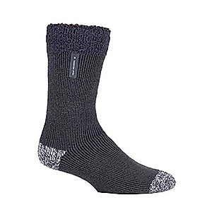 HEAT HOLDERS Mens Luxury Cozy Soft Fleece Lined Fluffy Bed Socks for Sleep (Charcoal (Lumi), 7-12)