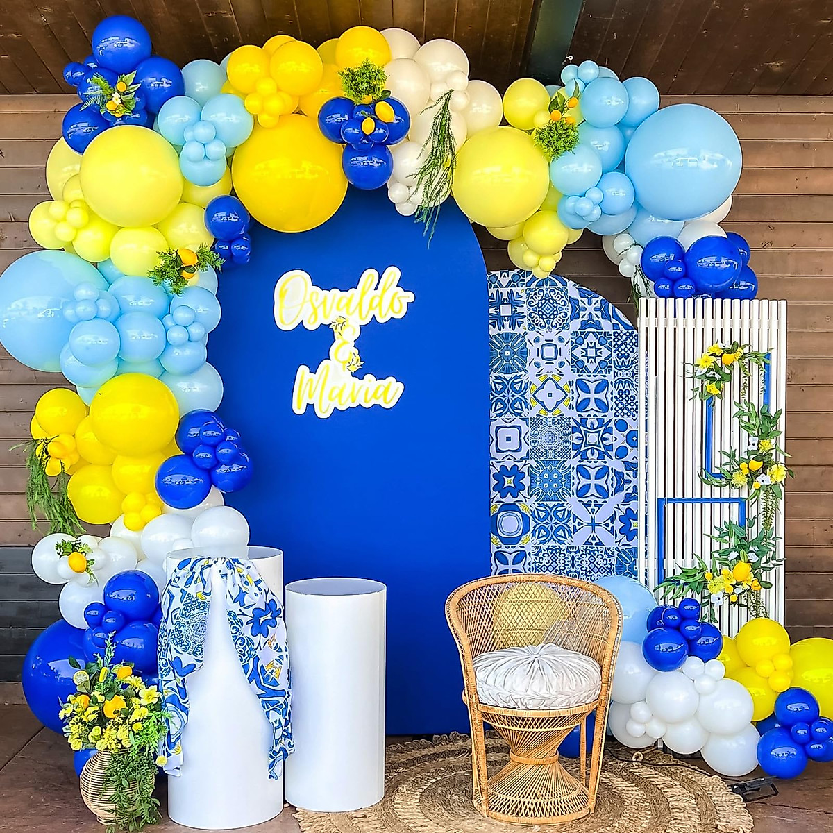 Blue Yellow Balloon Arch Kit, Royal Blue Light Blue Yellow Balloon Garland, Blue Yellow Gold Bridal Wedding Balloons for Birthday Wedding Baby Shower Lemon Bridal Shower Party Decorations
