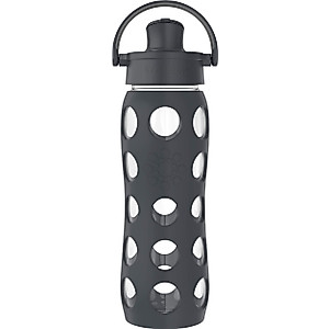 Lifefactory 22-Ounce Active Flip Cap Glass Water Bottle, 22oz, Carbon