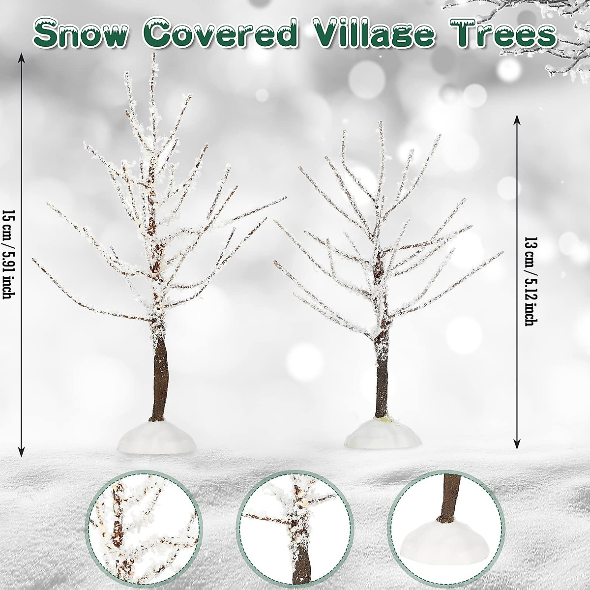 15 Pcs Christmas Village Accessories Including Artificial Snow Frost Trees Artificial Fake Snow Blanket Bare Branch Trees Accessory Cobblestone Street Accessory Figurine Village Displays for Houses