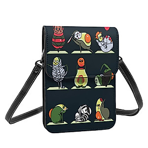 Horror Avocado Cell Phone Purse, DRAYTSO Yoga Avocado Crossbody Bag Small Leather Shoulder Bag for Women Wallet Sling Bags Handbag with Adjustable Strap