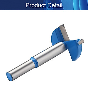 Hegebeck Forstner Drill Bit, 38mm Carbide Woodworking Hole Saw, Wood Drilling Cutter Boring Drill Bits with Round Handle, for Wood, Plastic, Plywood, Blue, 1pcs