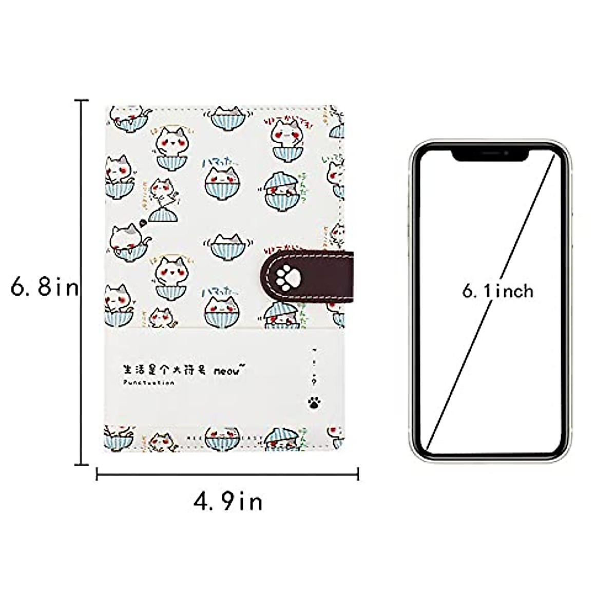 Cute Cat Notebook Japanese Sketchbook PU Leather Cover Diary Travel Notebook(04714white)